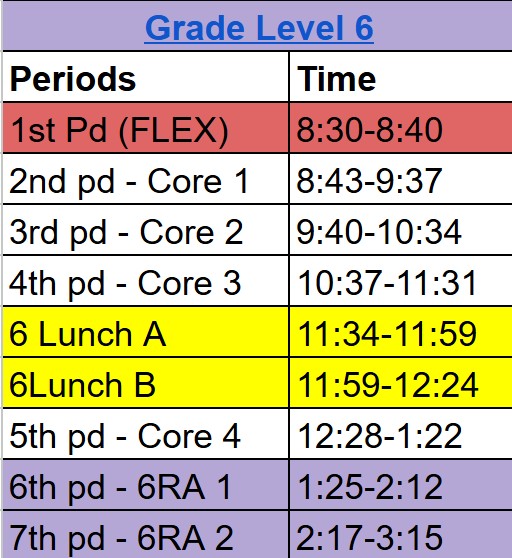 Beck Academy Bell Schedule