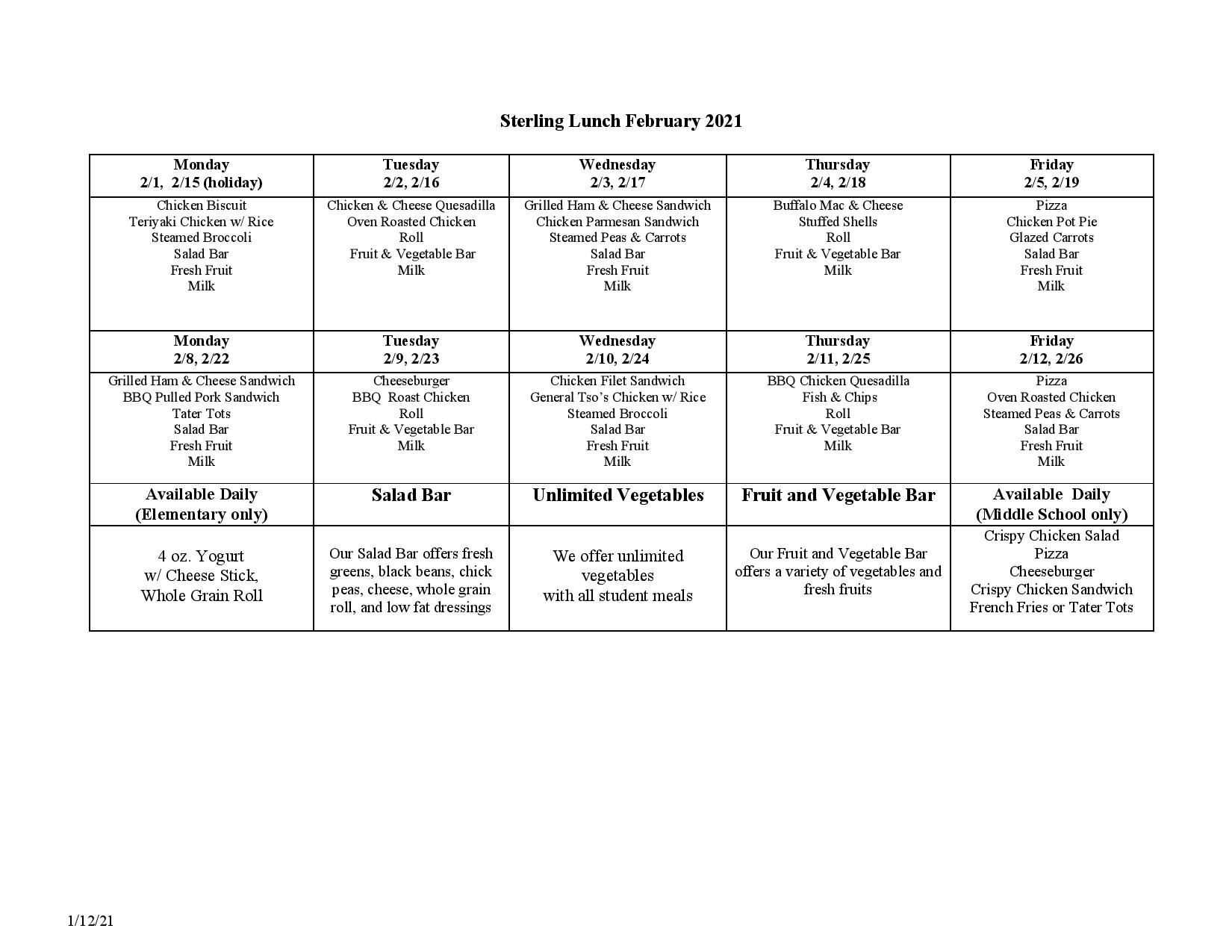 Lunch Menu
